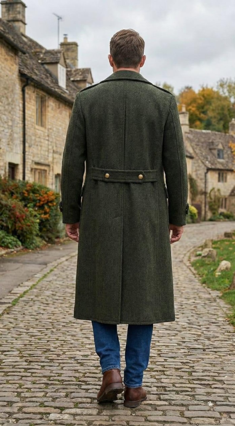 Men's Green Military Greatcoat Wool Overcoat Double Breasted Vintage ...