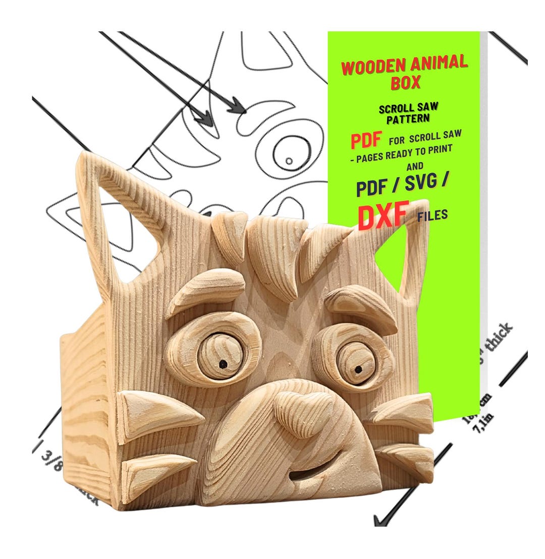Wooden Animal Box Scroll Saw Pattern (PDF , SVG , DXF) Cat No.2 - Etsy