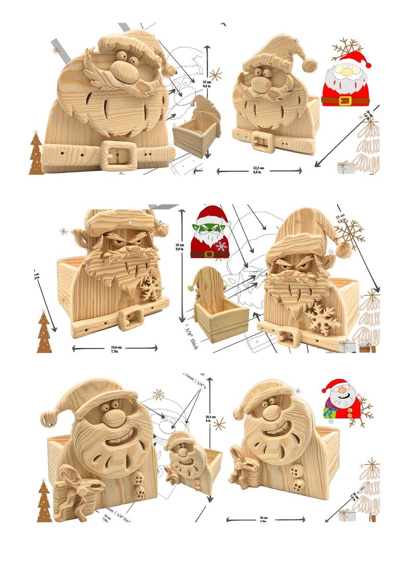 16 Christmas Scroll Saw Patterns, Santa, Snowman, Reindeer (PDF, SVG ...