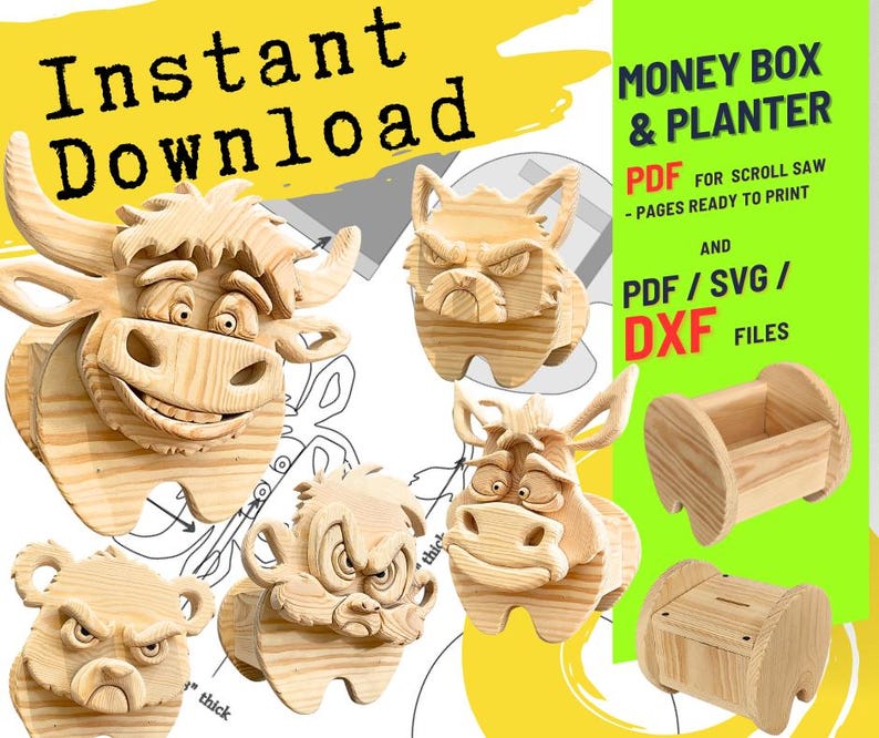 Animal Planter Box Plans: 5 Diy Scroll Saw Patterns (PDF , SVG , DXF ...
