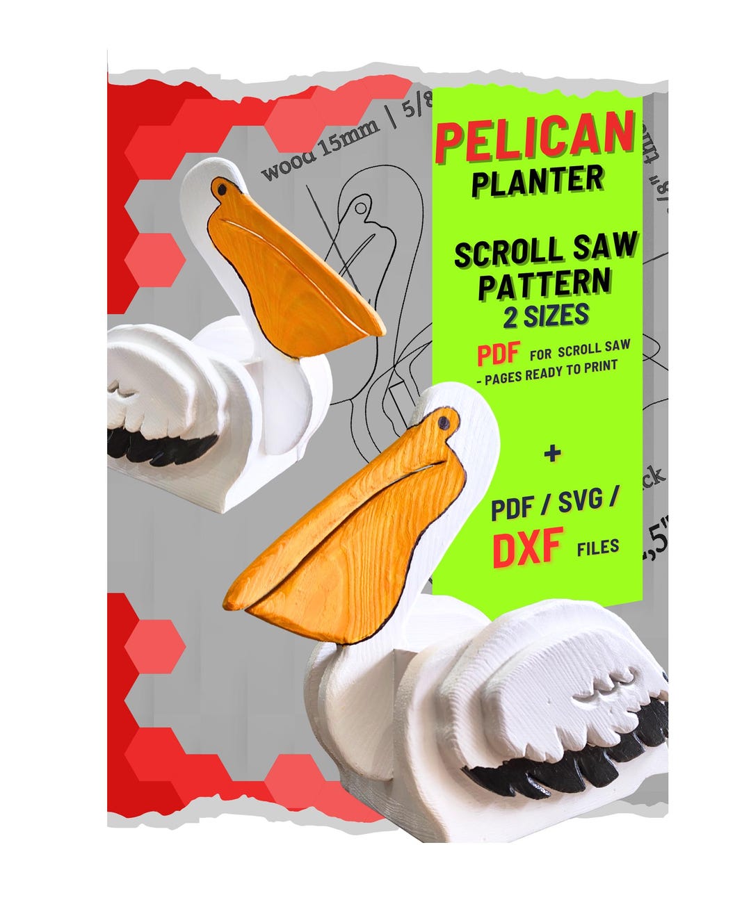 Pelican Planter Box 2 Sizes Woodworking Plans, Scroll Saw Template ...