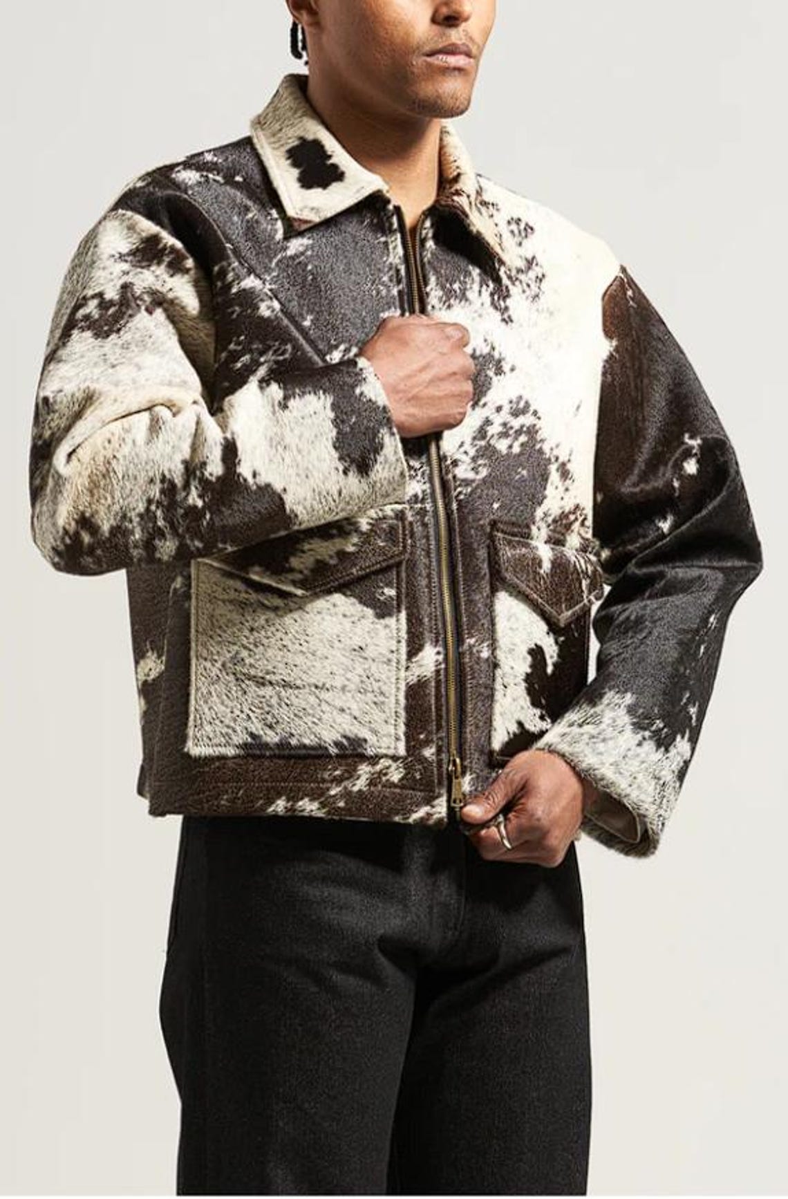 Men's Western Real Cowhide Leather Jacket: Handmade Vintage Cowboy ...