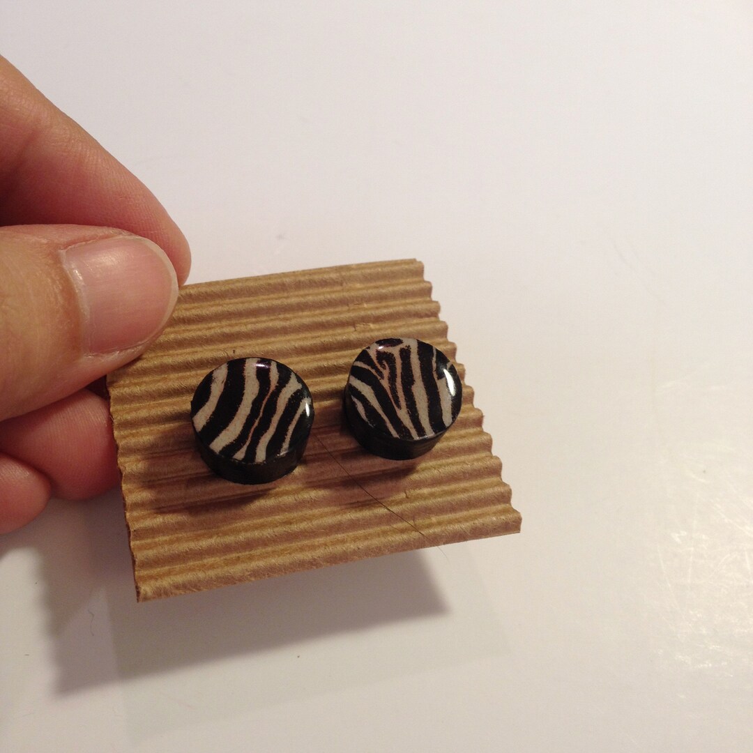 Wood Stud Earrings, Zebra Print Wooden Studs, Black and White Round ...