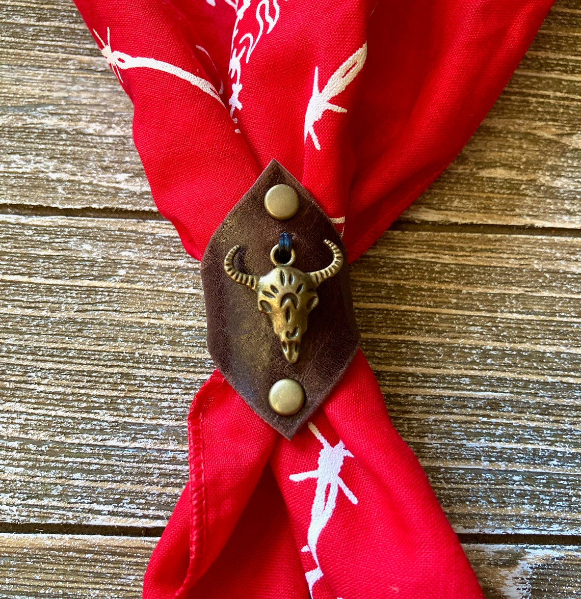 Leather Bandana Ring With Longhorn Charm, Western Bandana Bolo, Bandana ...