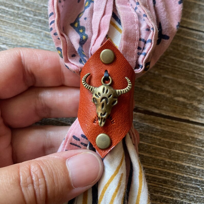 Leather bandana ring with Longhorn charm Western bandana | Etsy