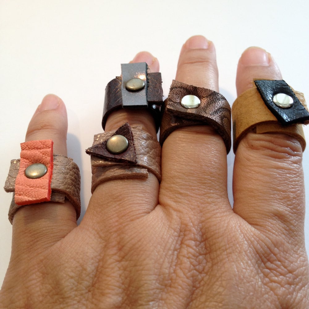 Leather RingTwo Color Wraped Around Ring | Etsy