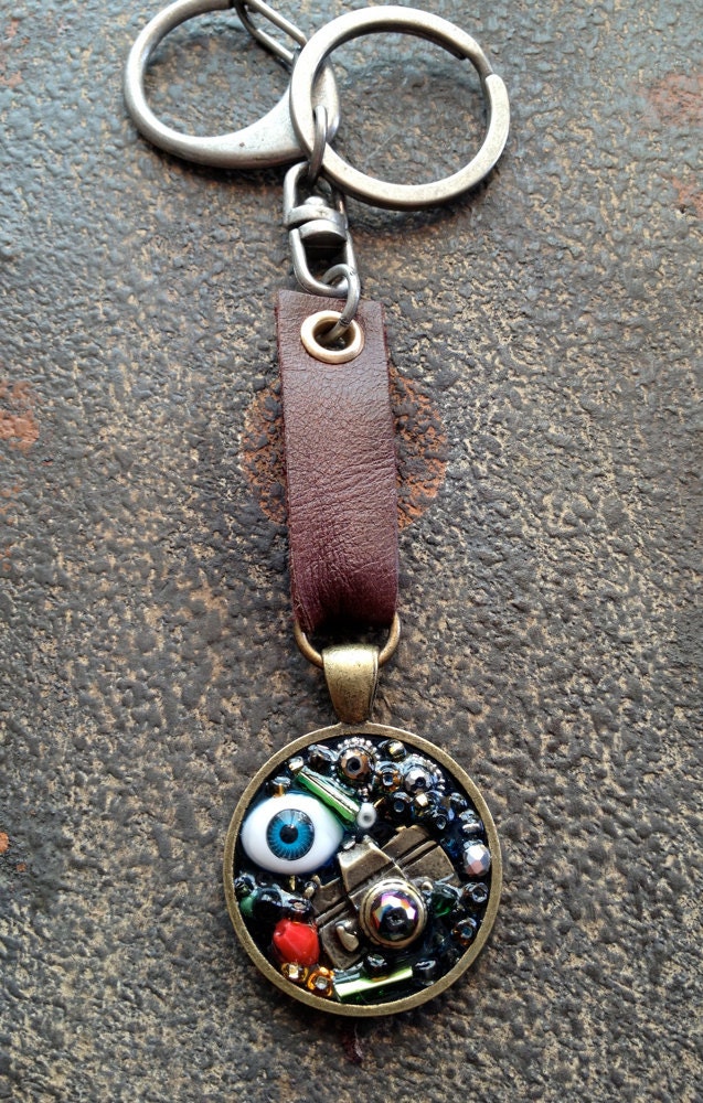 Evil Eye Keychain, Leather and Metal,steampunk Rocker Style - Etsy