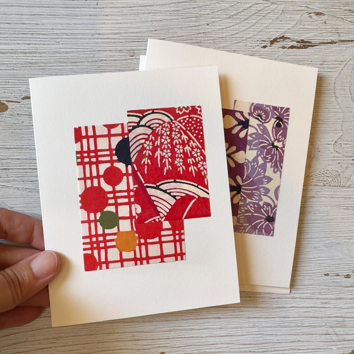 Origami Paper Note Cards, Set of Three Handmade Collage Cards, Original ...