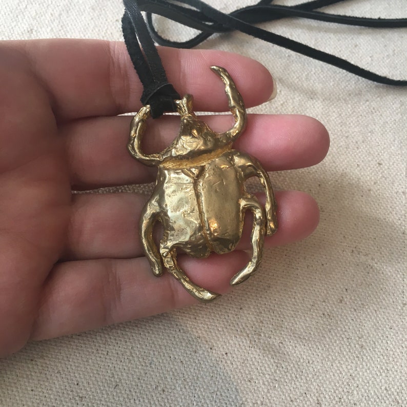 Scarab Necklace Handcrafted Sculptural Brass Pendant Ancient - Etsy