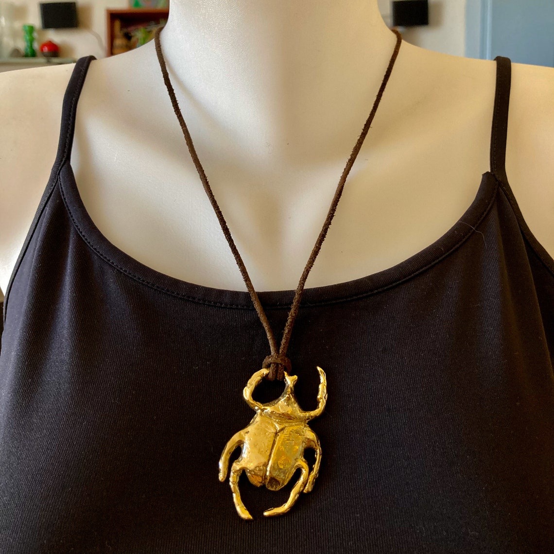 Scarab Necklace Handcrafted Sculptural Brass Pendant Ancient - Etsy