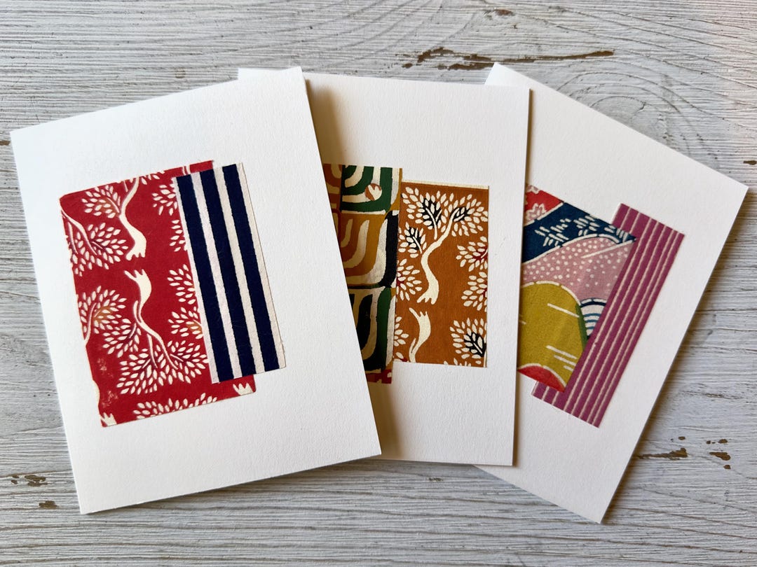 Origami Paper Note Cards, Set of Three Handmade Collage Cards, Original ...