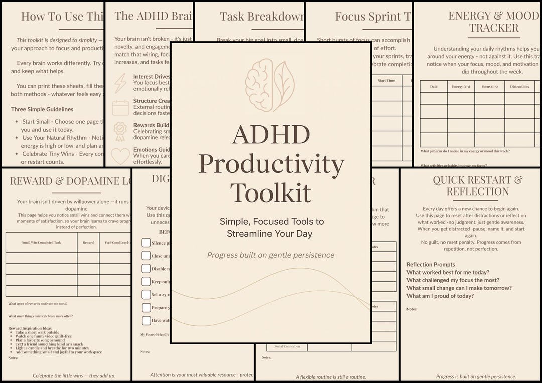 ADHD Productivity Toolkit | Printable Planner for Focus & Motivation ...