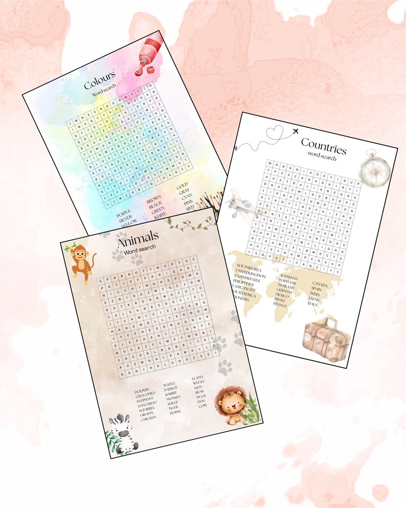Word Search for Kids | Printable A4 PDF | 3 Puzzles + Solutions ...