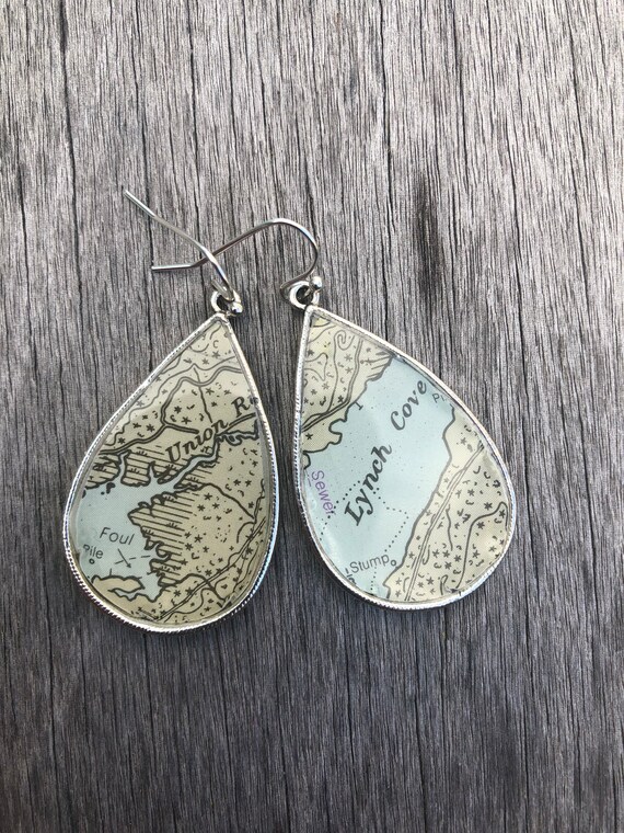 Silver Vintage Beach Boho Nautical Chart Map Dangle Drop | Etsy