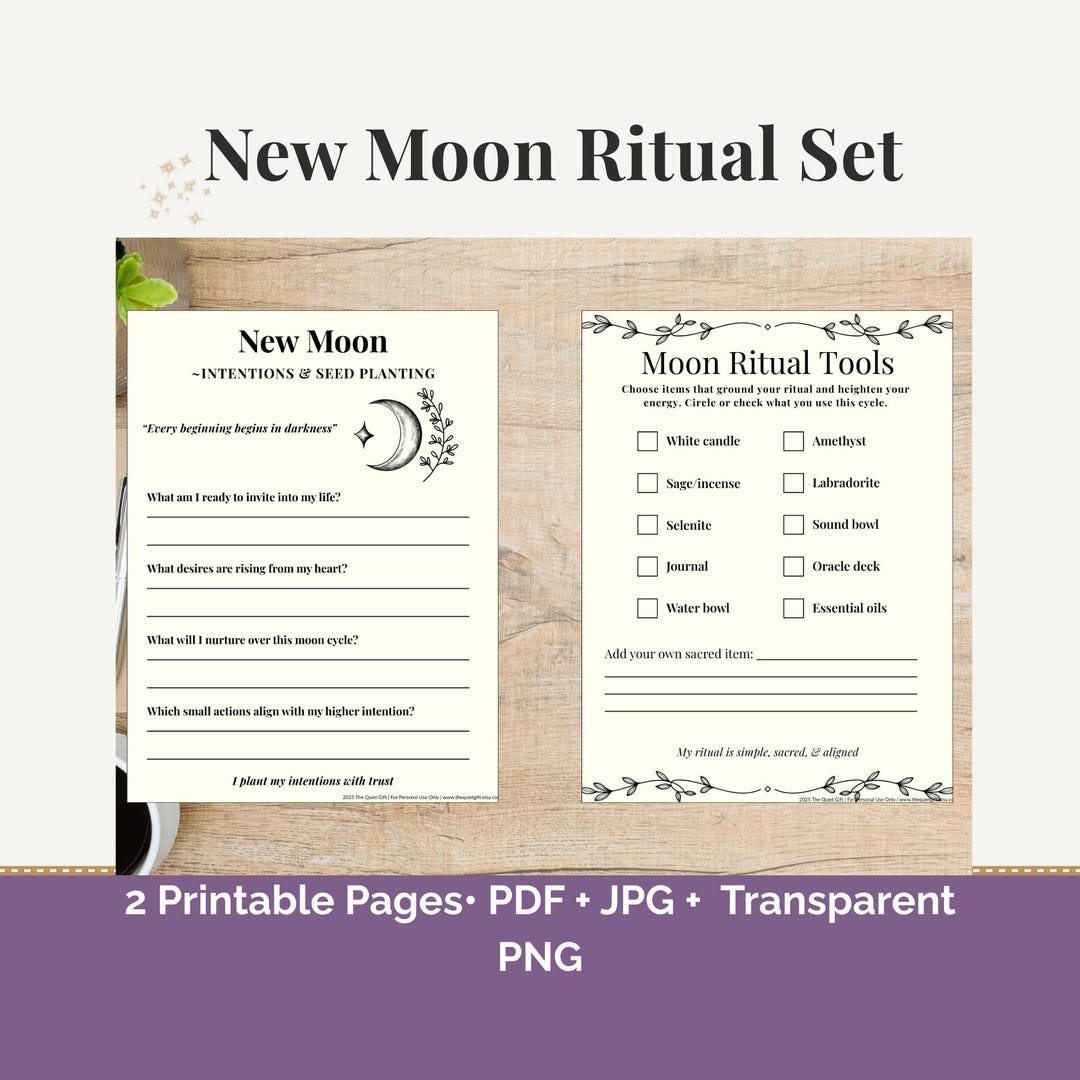 New Moon Ritual Set | Intentions Worksheet + Tools Checklist (digital ...
