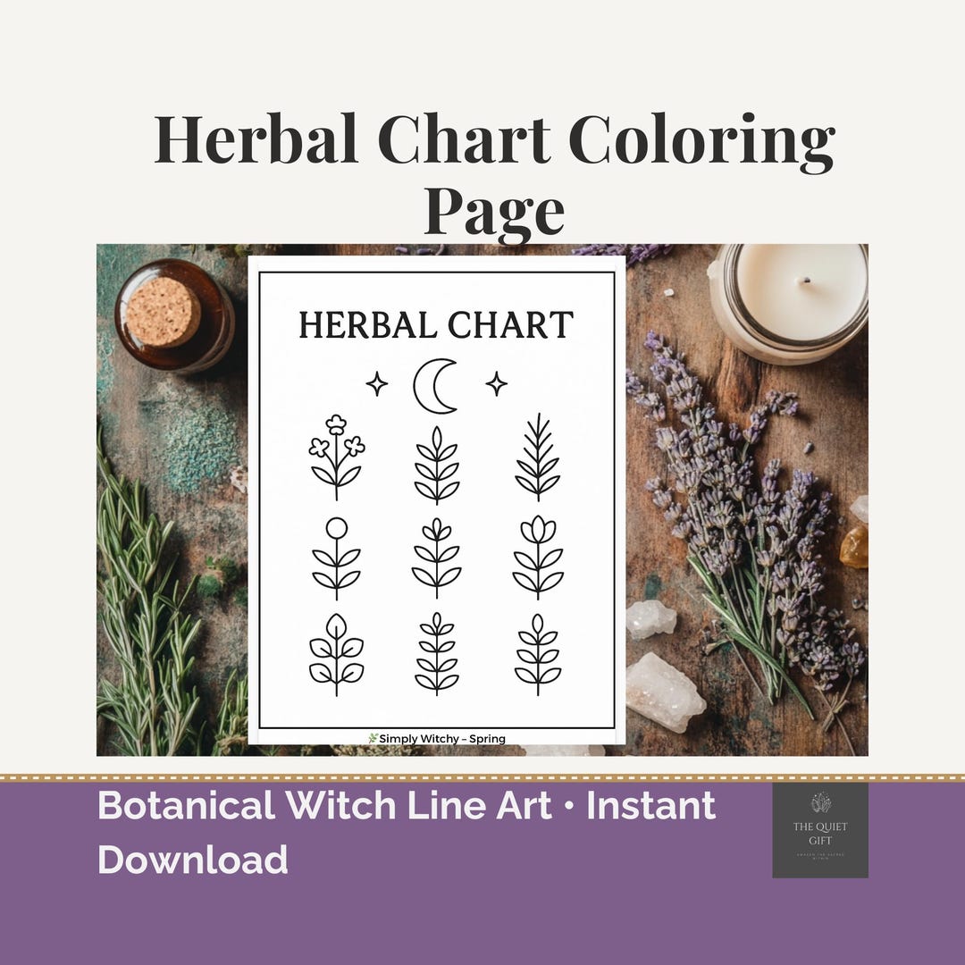 Herbal Chart Coloring Page | Botanical Witch Line Art (PDF) - Etsy