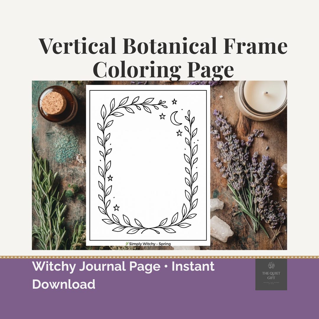 Vertical Botanical Frame Coloring Page | Witchy Stationery Printable ...
