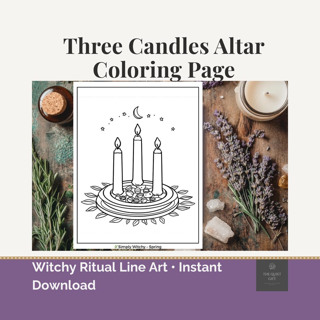 Candle Altar Coloring Page | Witchy Line Art (PDF) - Etsy