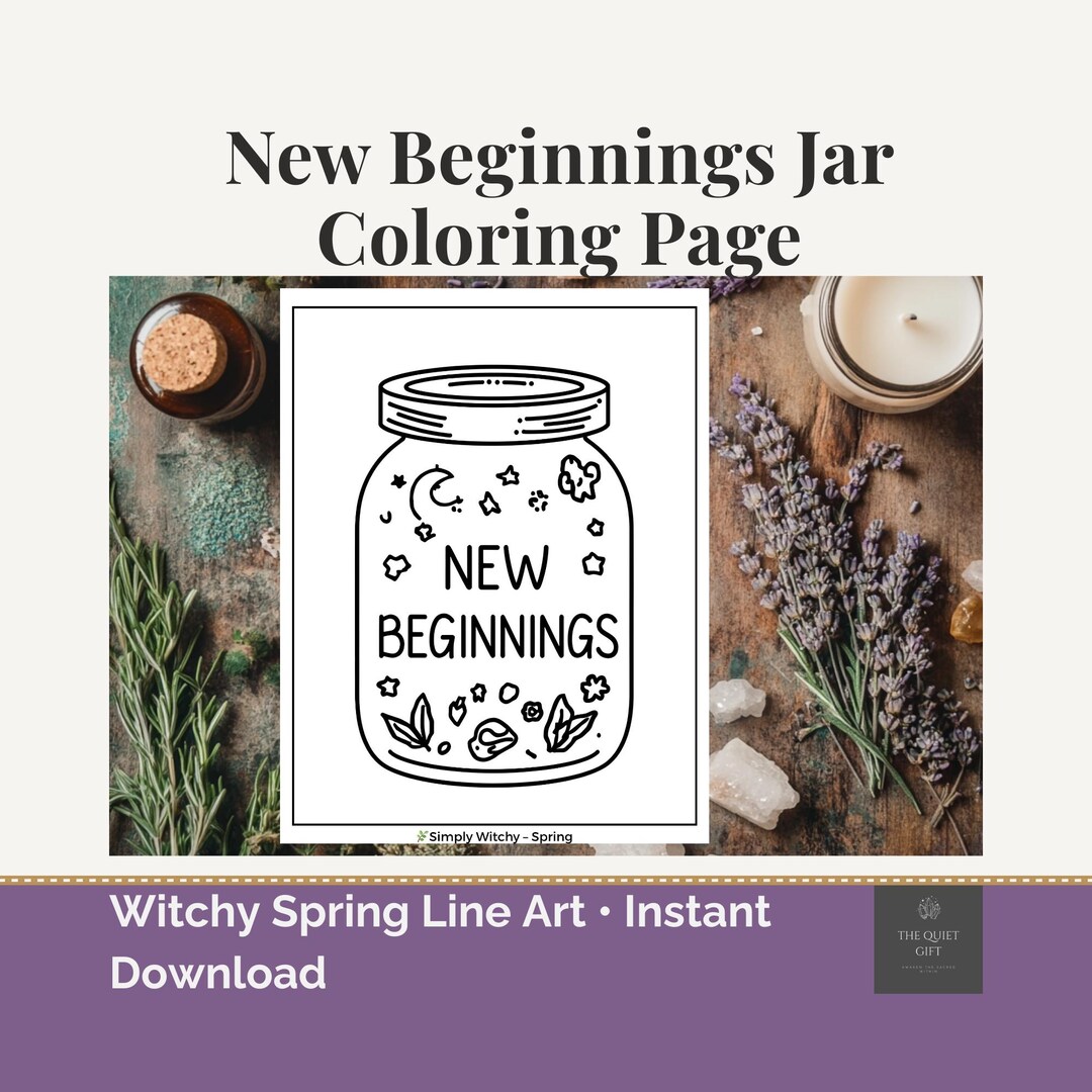 Witchy New Beginnings Jar Coloring Page | Spring Printable (PDF) - Etsy