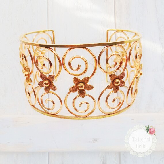 Krementz Wide Rose Gold Filled Scroll Work and Flower… - Gem