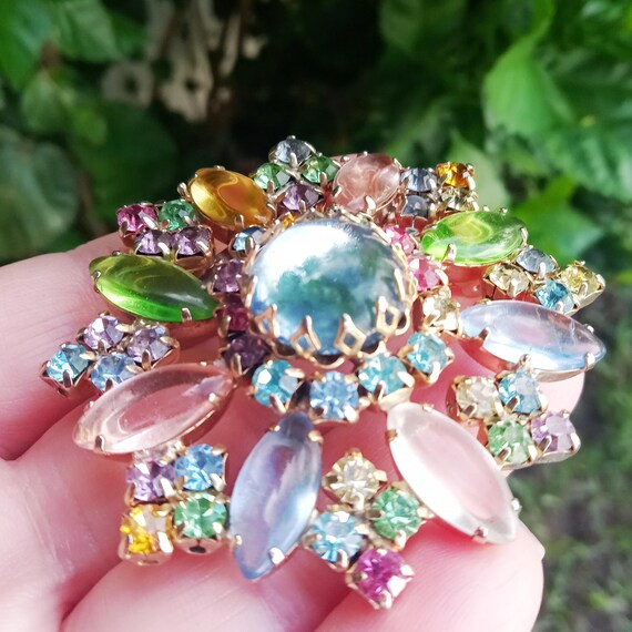Pastel Rhinestone Multi Color Brooch - Gem