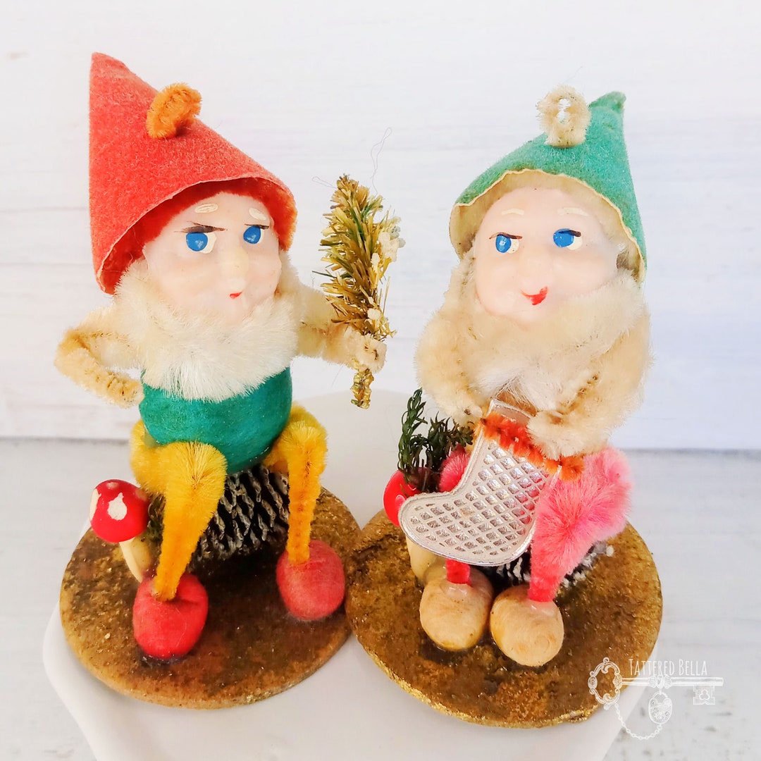 2 Vintage Chenille Pipe Cleaner Pinecone Elves, Made in Japan - Etsy