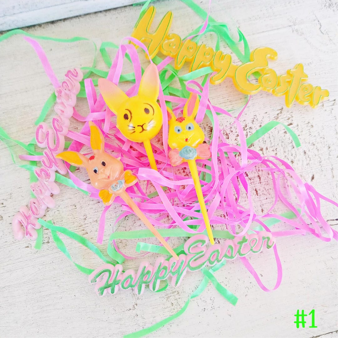 Kitsch Vintage Easter Bunny Cupcake Picks and Decoration Craft Lot ...