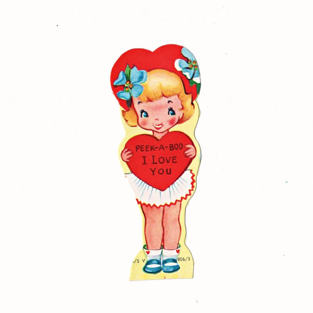 Retro Girl "peek-a-boo, I Love You" Valentine's Day Card, Valentine ...