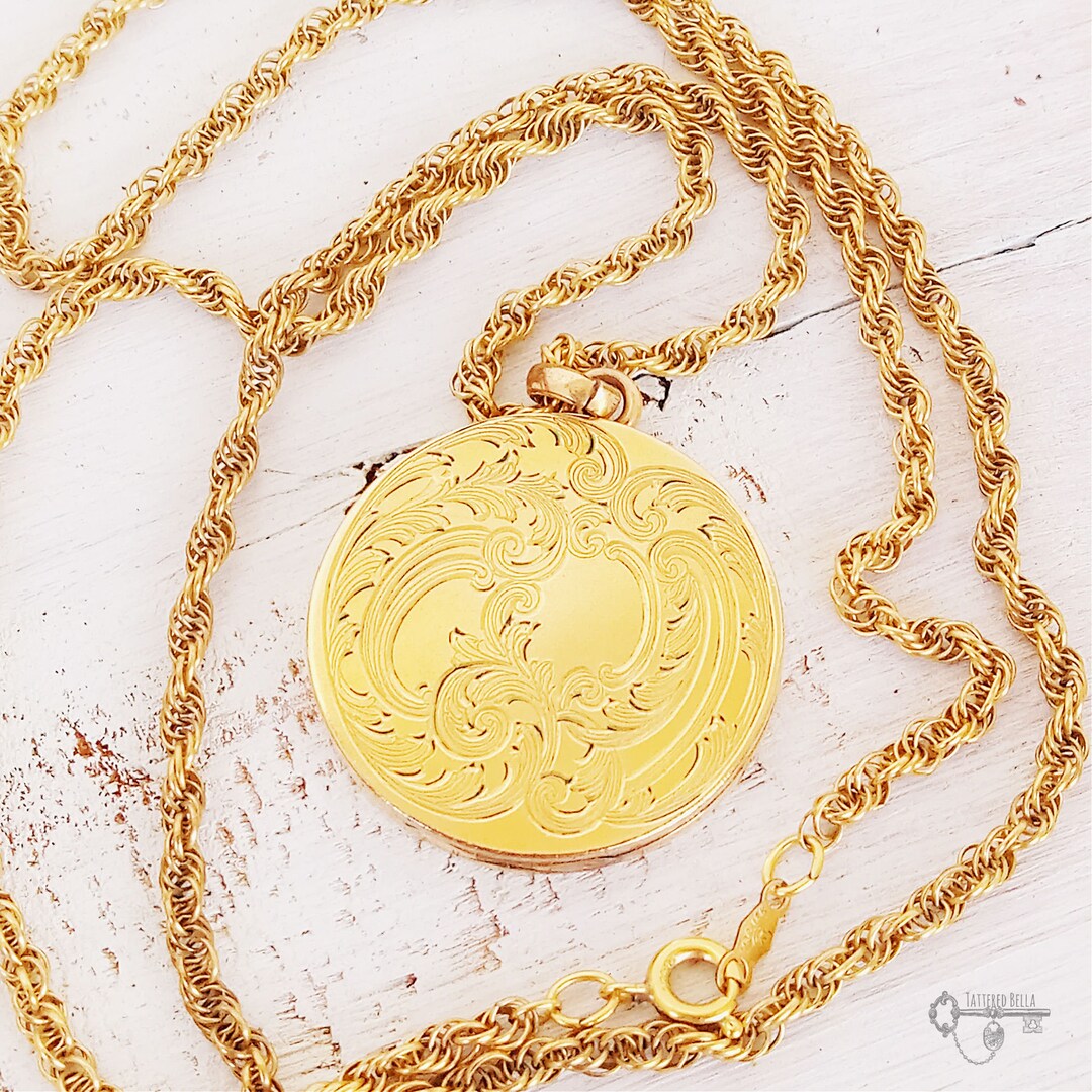 Art Nouveau Style Victorian Gold Filled WGC Circle Locket on Gold ...