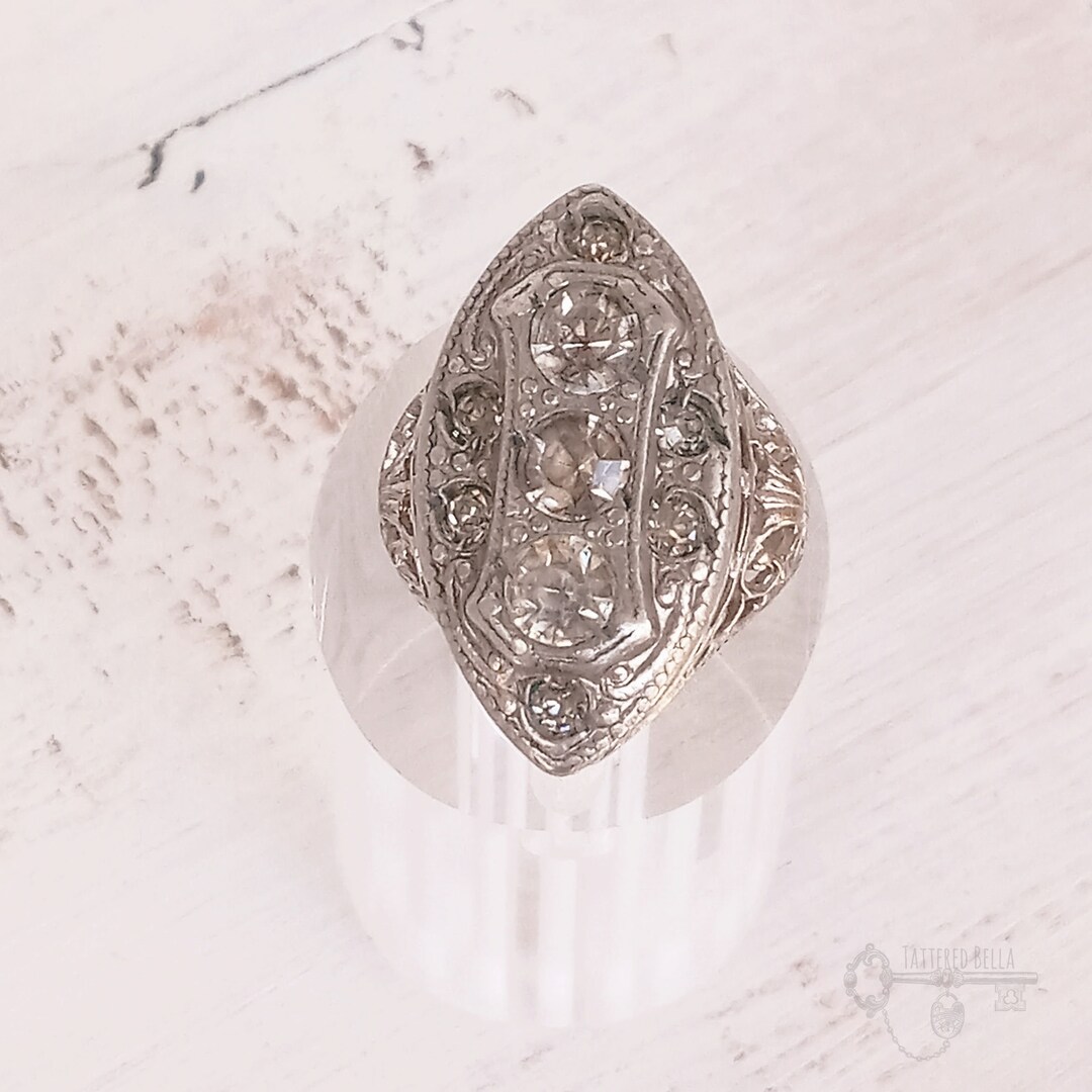 True Art Deco Paste Stones Steel Cut Ring, Vintage NEMCO Ring, Size 7 ...