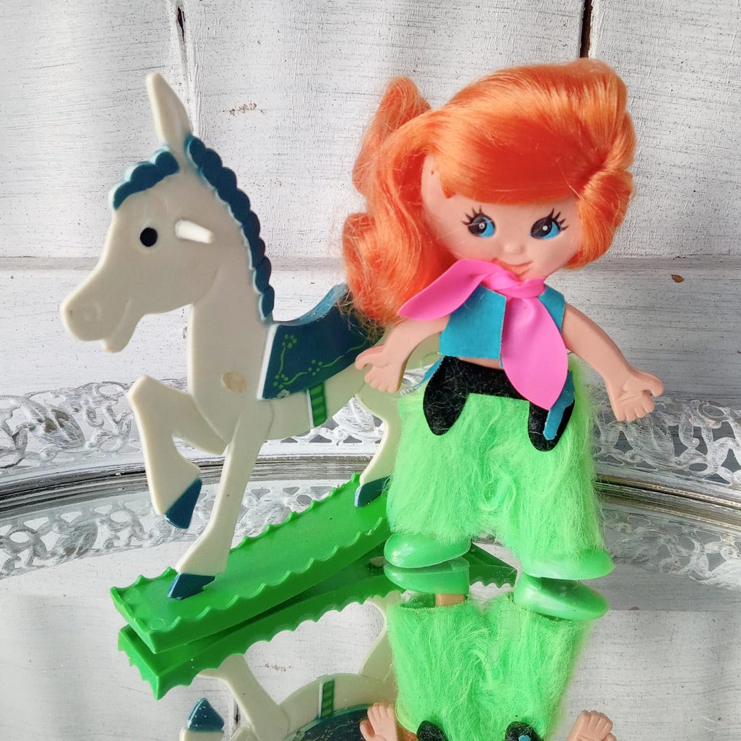Vintage 1969 Mod Ideal Flatsy Doll Filly Cowgirl With Her Rocking Horse ...