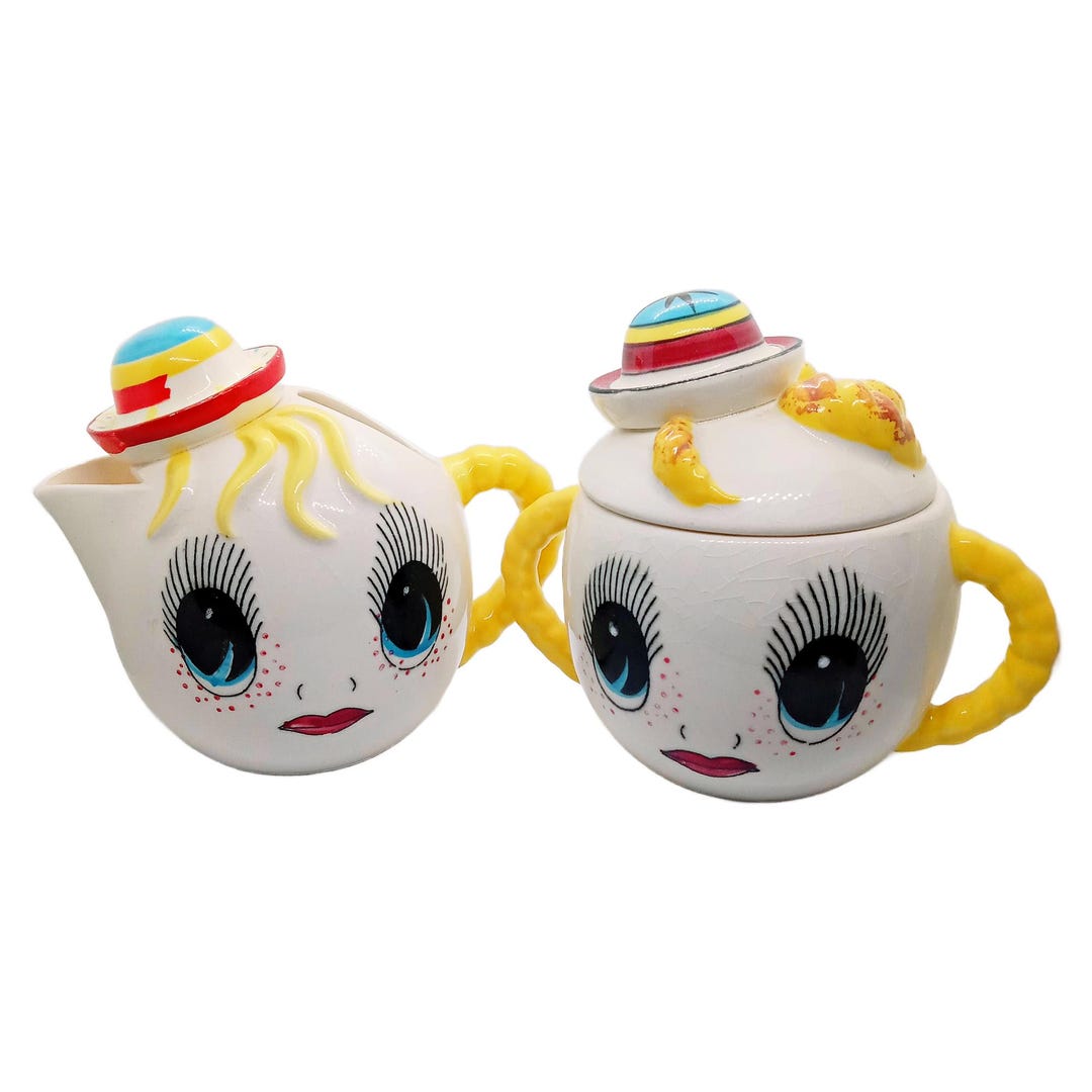 Anthropomorphic Kitsch Google Eyes Girl Sugar and Creamer Set by Royal ...