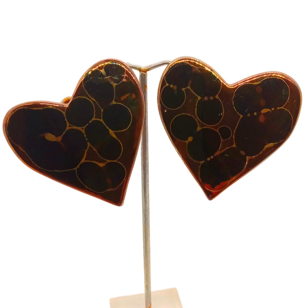 Oil Slick Heart Statement Earrings Pierced Earrings by Melange, 80's ...