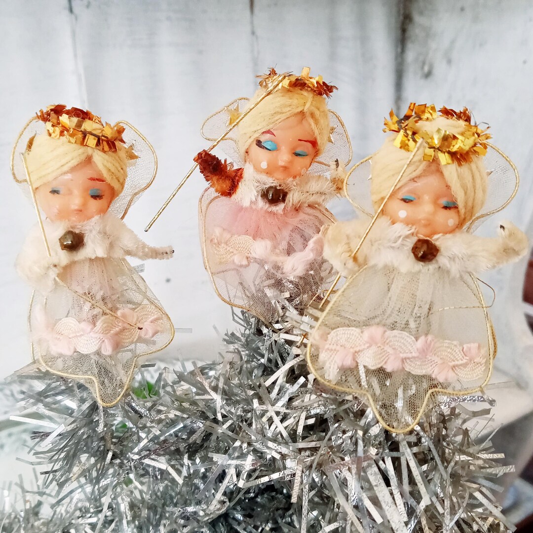 Vintage Angel Trio Pipe Cleaner With Tulle Wings Christmas Ornaments ...