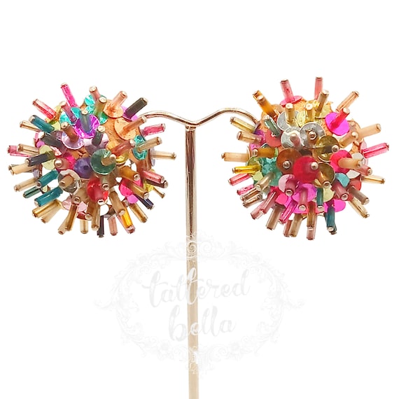Vintage Atomic Sequin Push Pin Clip On Earrings, Retr… - Gem Vintage Atomic Sequin Push Pin Clip On Earrings, Retr… - Gem