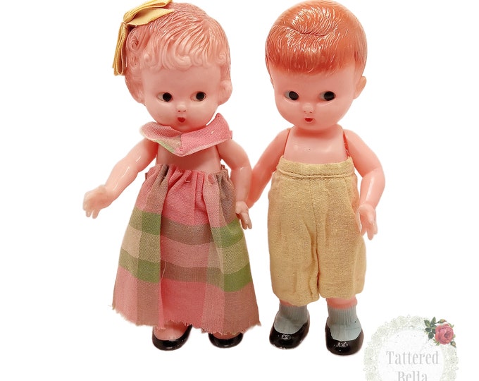KNICKERBOCKER Boy and Girl Hard Dolls , Hard Plastic Kewpie Doll, 5.5 ...