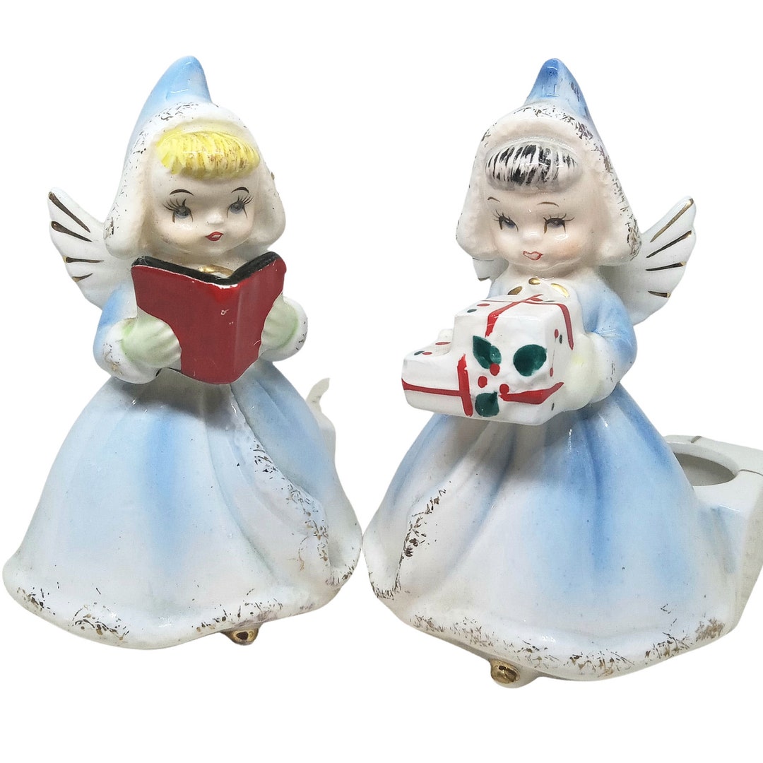RARE Vintage JAPAN Angel Christmas Candle Holder Figurines, Kitschy ...