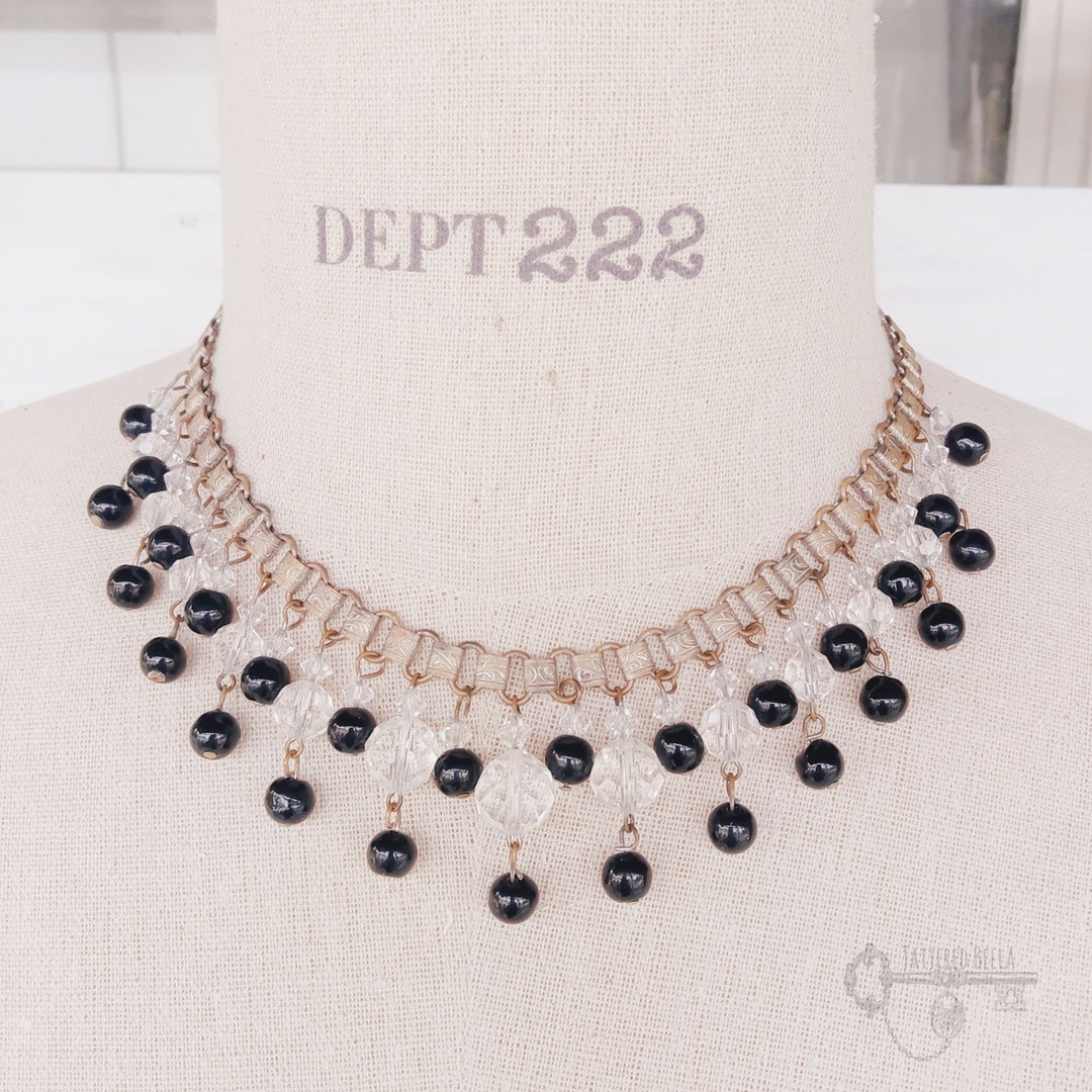 Miriam Haskell Book Chain Crystal Glass Drop Beaded Bid Necklace - Etsy