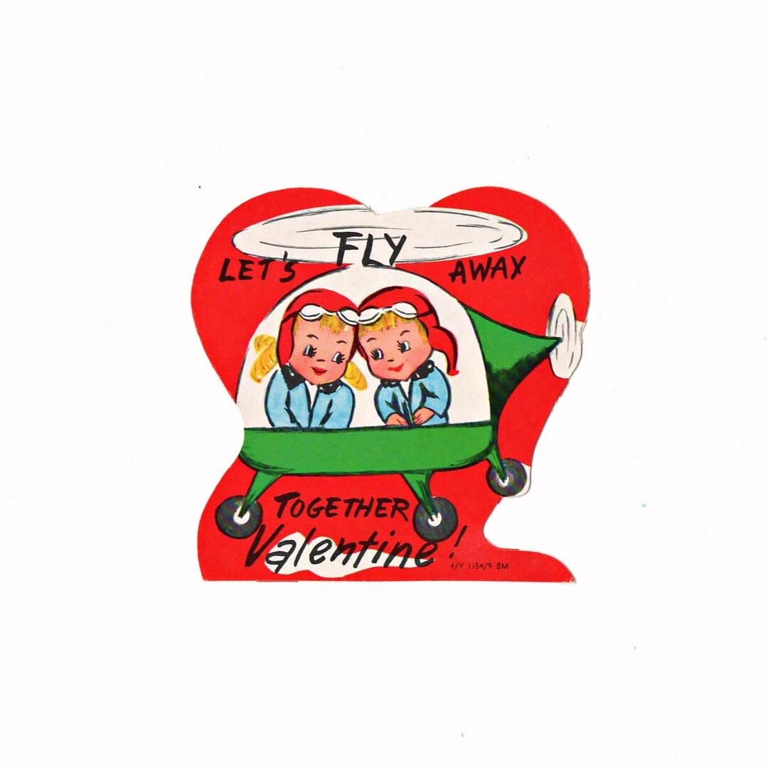 Retro Helicopter Girl and Boy " Let's Fly Away Together" Valentine's ...