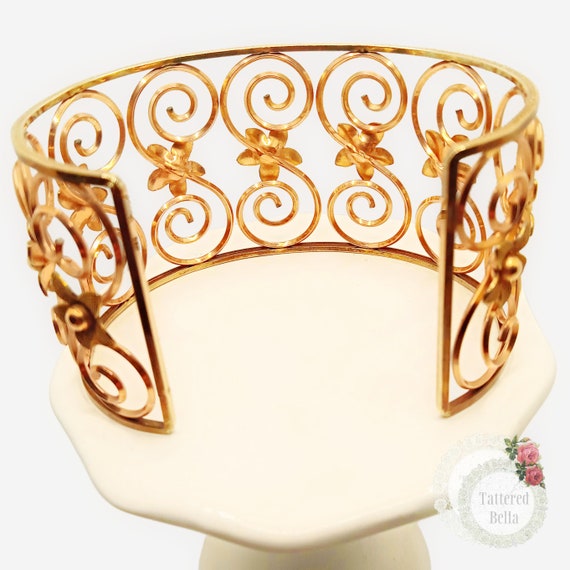 Krementz Wide Rose Gold Filled Scroll Work and Flower… - Gem