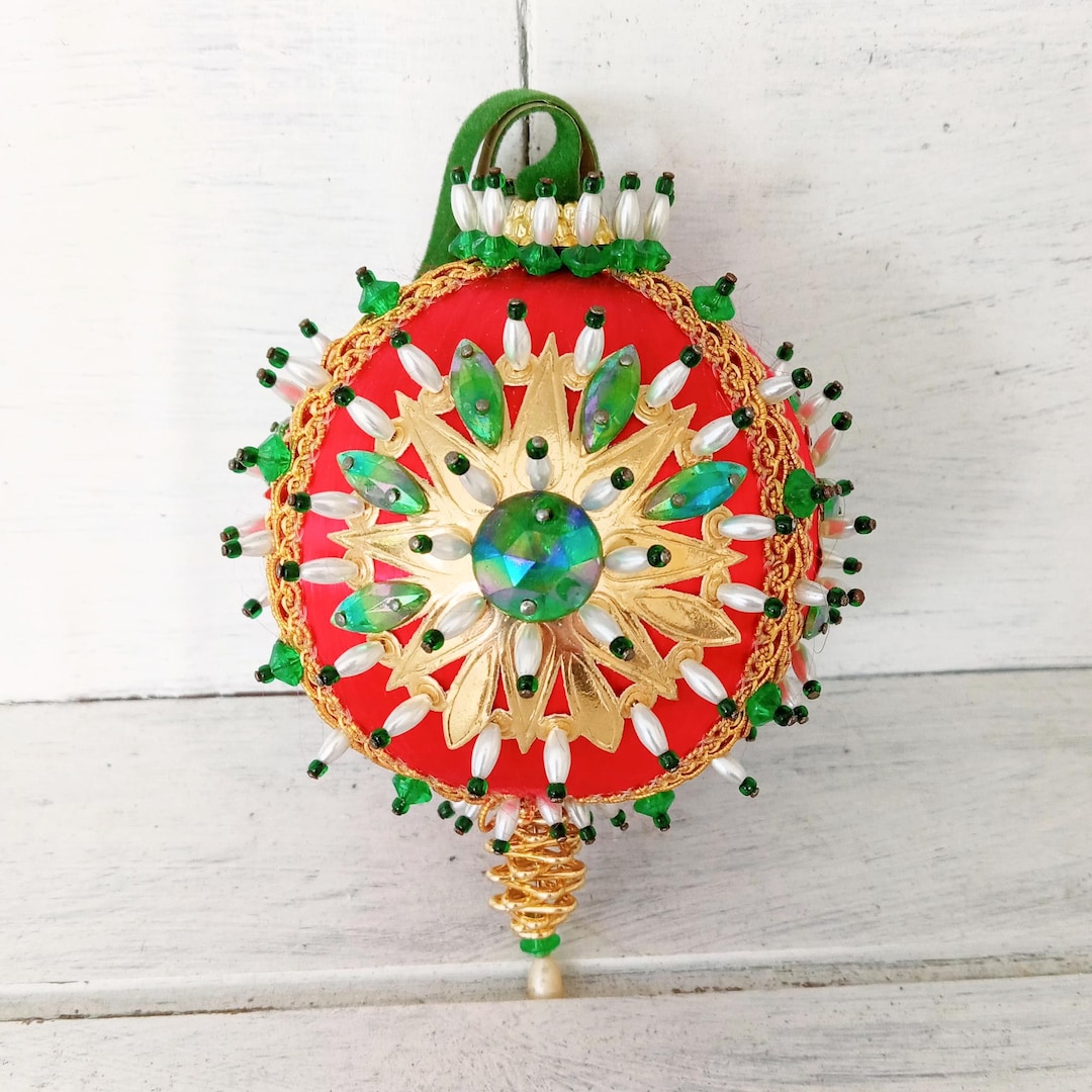 Vintage 3 Sided Large Red Satin Push Pin Christmas Ornament, Vintage ...
