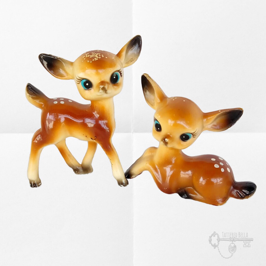 Vintage Kitsch Deer Figurines, Big Eyed Deer, Retro Deer Christmas ...