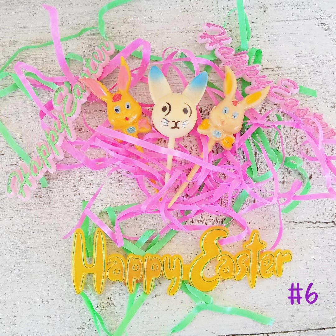 Kitsch Vintage Easter Bunny Cupcake Picks and Decoration Craft Lot ...