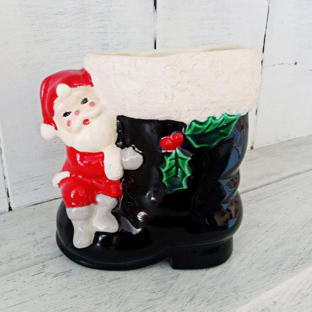 Vintage Kitsch Santa Boot Planter, Christmas Santa Decor - Etsy