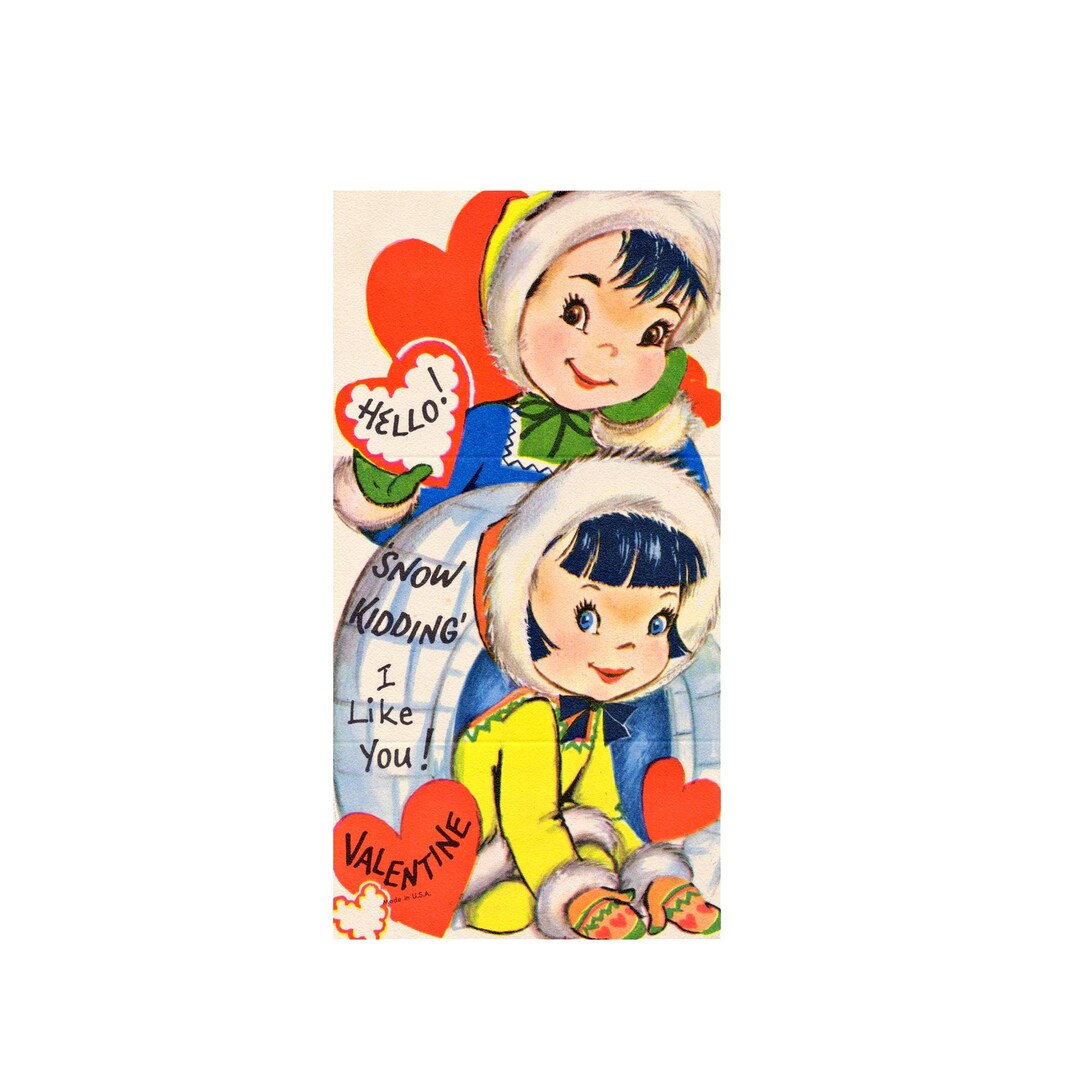 Vintage Valentine Eskimo Igloo "snow Kidding I Like You" Valentine's ...