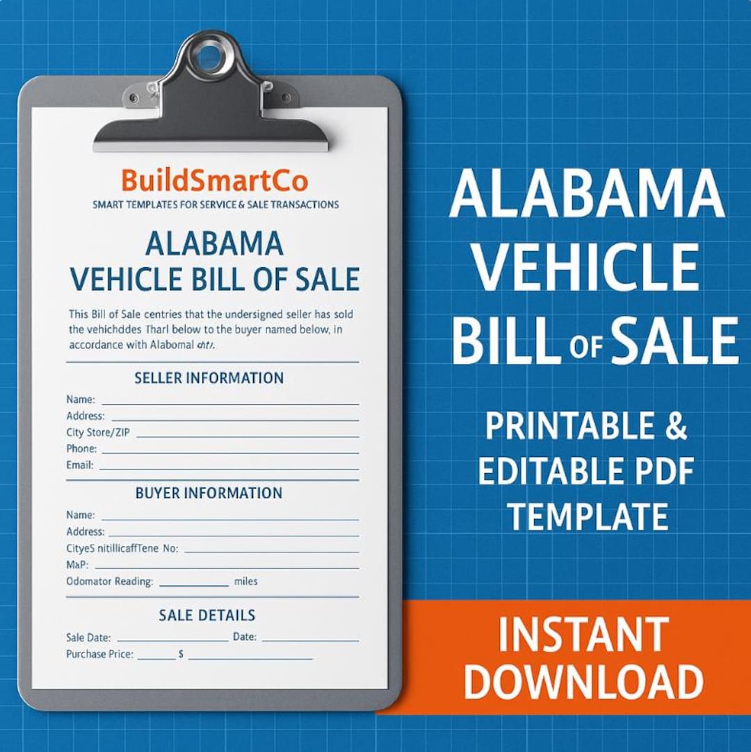 Alabama Vehicle Bill of Sale – State-specific Car & Truck Sale Form ...