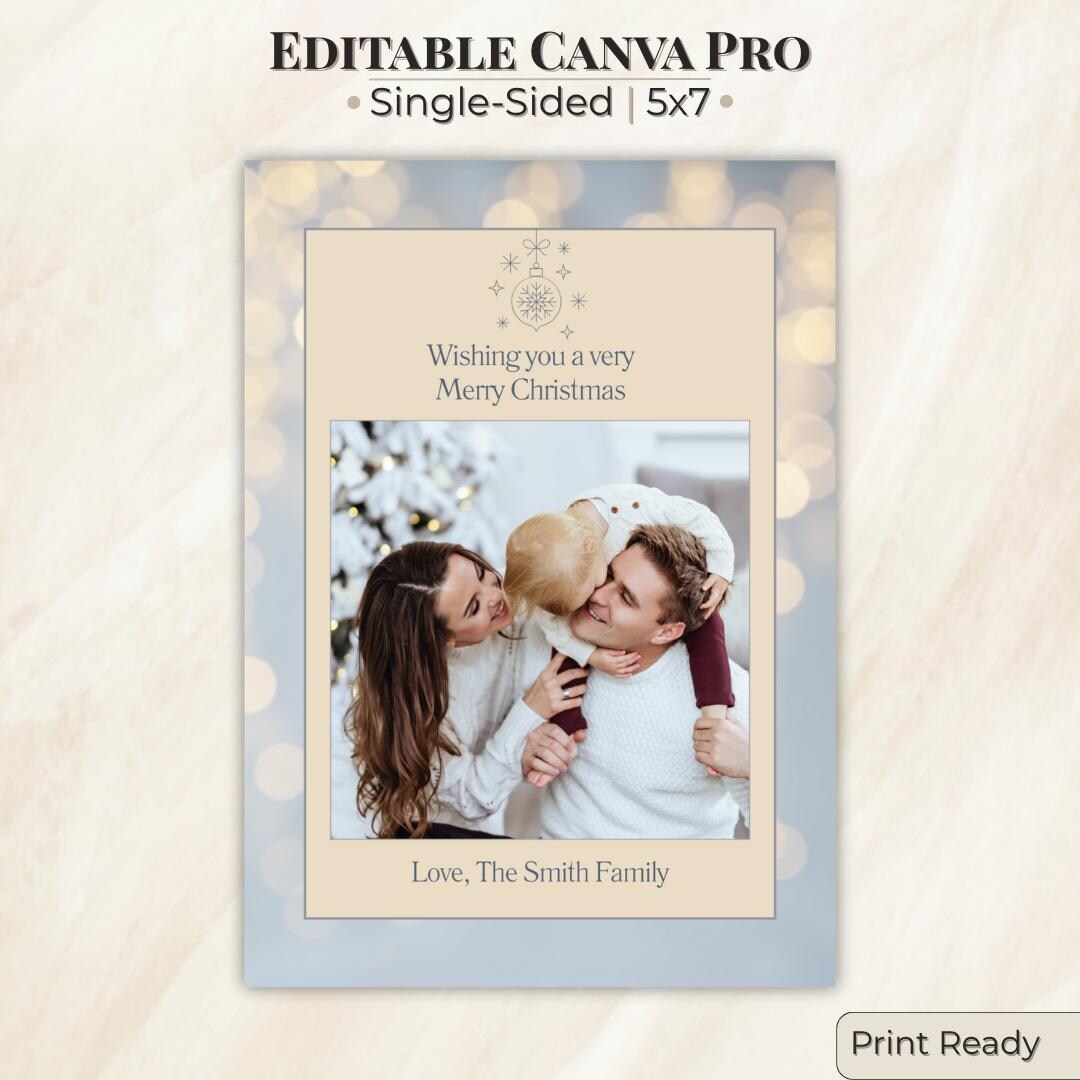 Elegant Photo Christmas Card Template | Neutral Holiday Design (digital ...