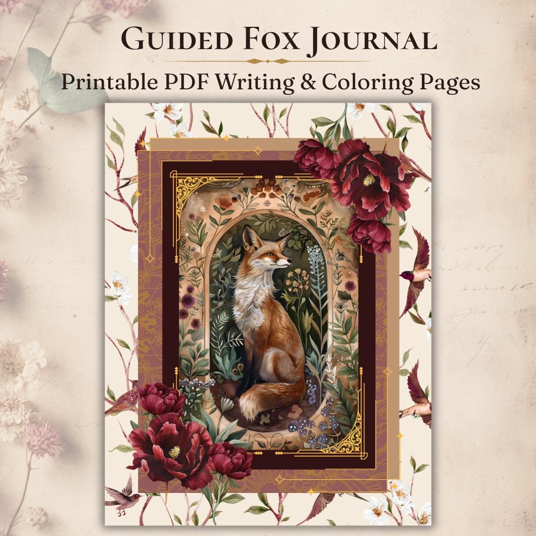 Guided Fox Journal Printable | Botanical Coloring Pages, Writing ...