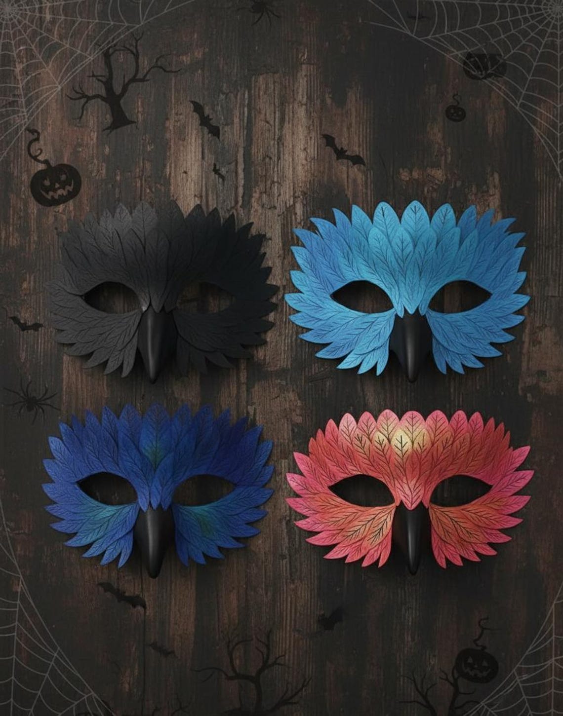 Handmade Raven Half Mask – Gothic Bird Masquerade Costume, Halloween ...