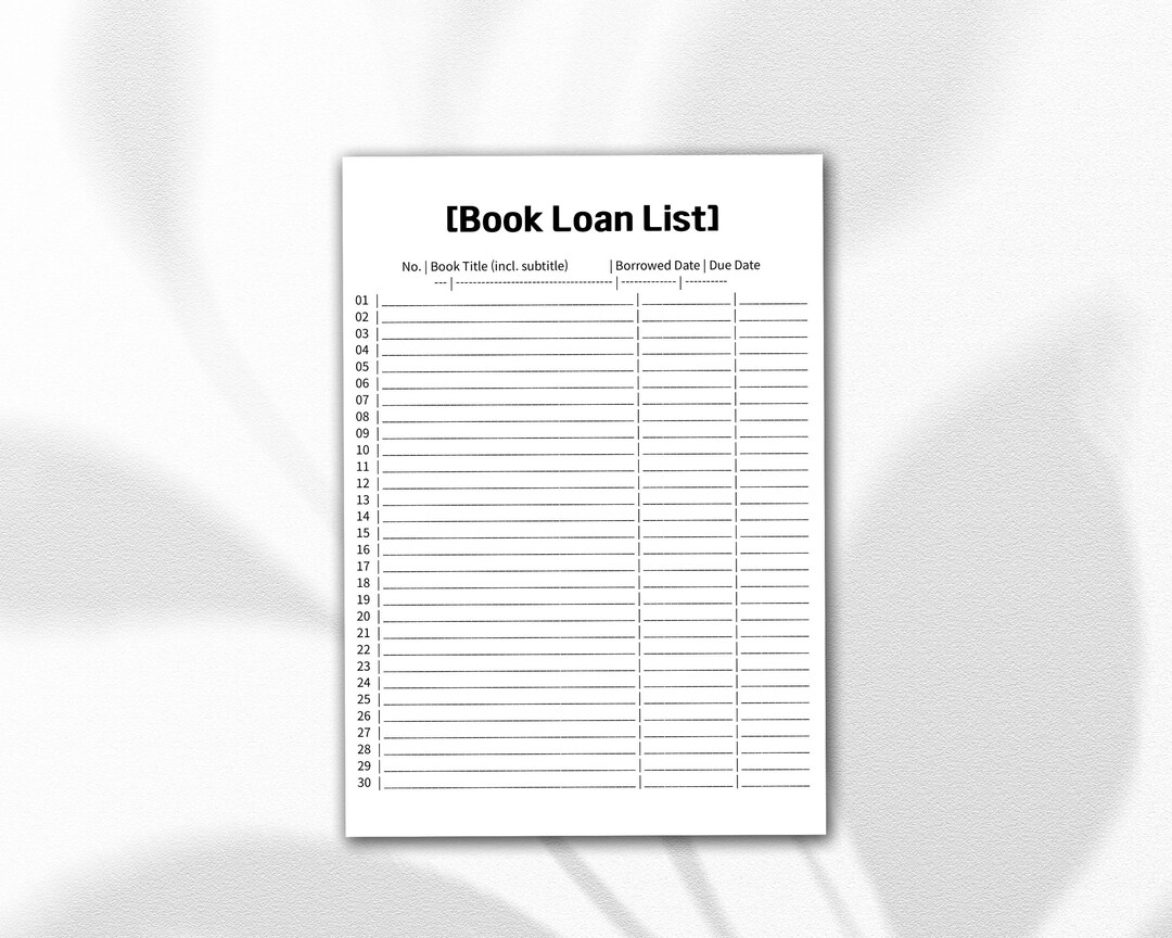 Book Loan List Printable | Borrowed Books Tracker With Due Dates ...